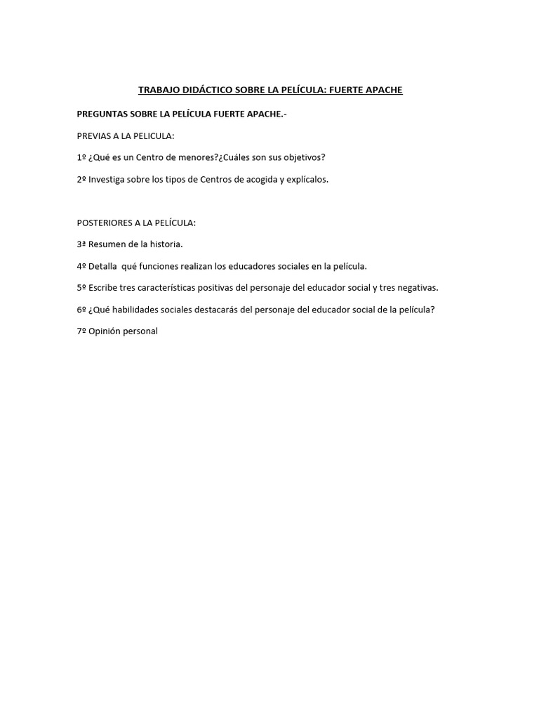 Preguntas Pelicula Fuerte Apache | PDF