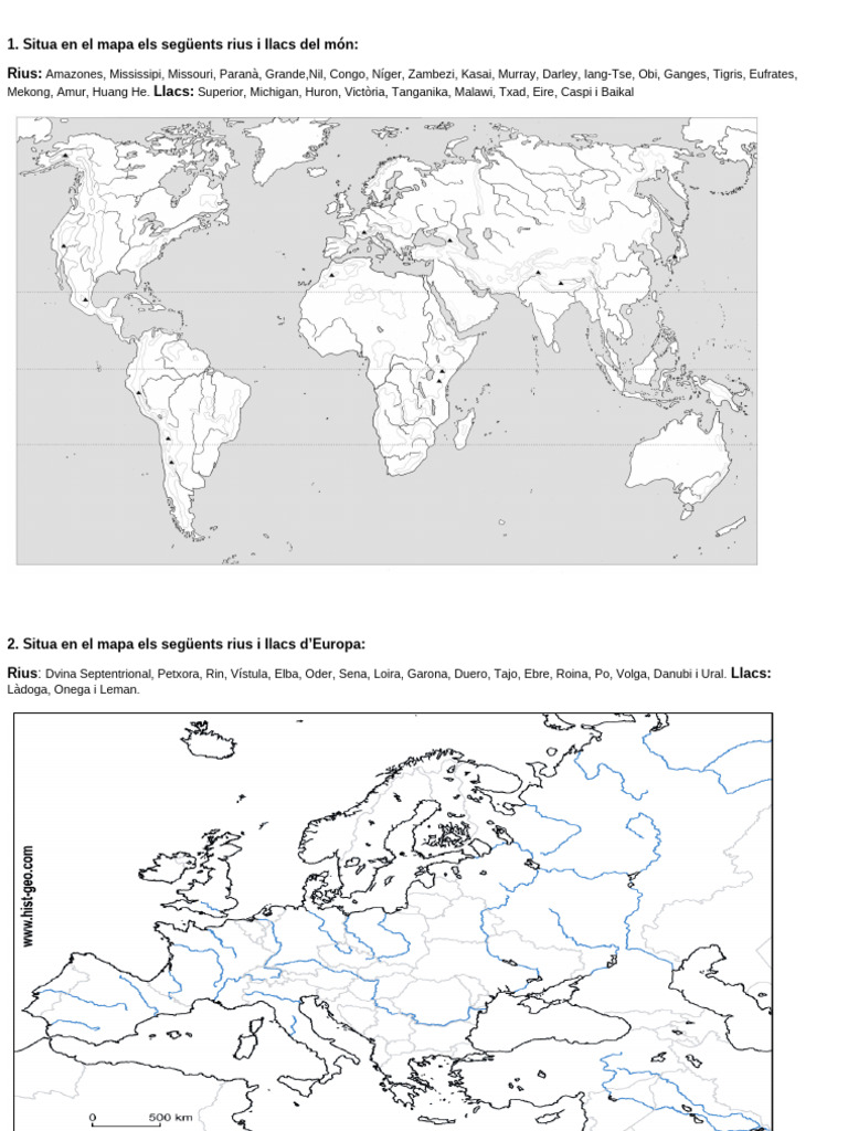 mapa del món i Europa físic rius | PDF