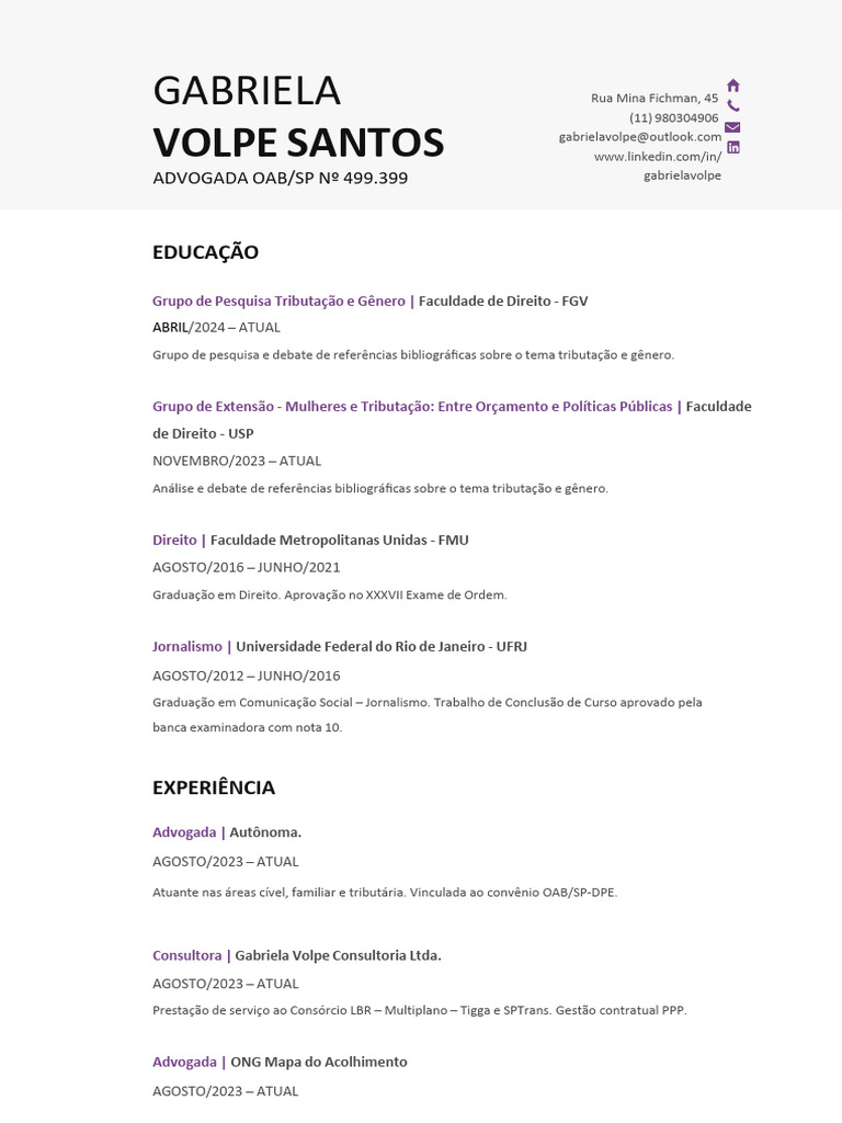 Gabriela Volpe Santos - CV | PDF