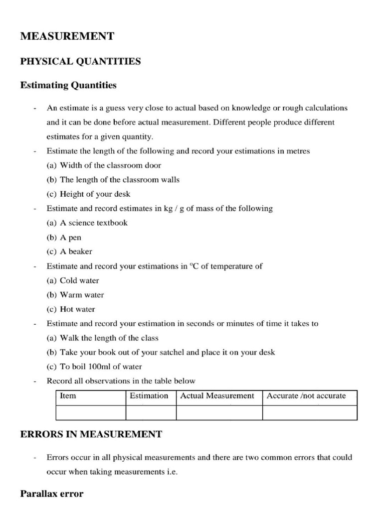 Form 1 Measurements | PDF