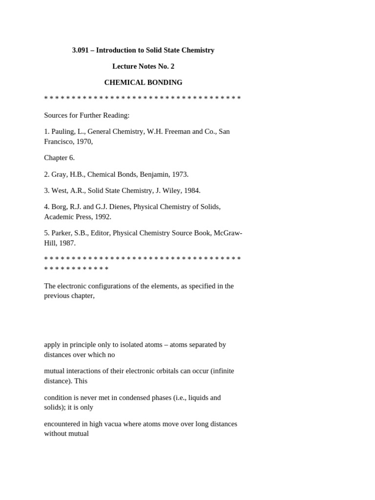 3.091 - Introduction To Solid State Chemistry Lecture Notes No. 2 ...