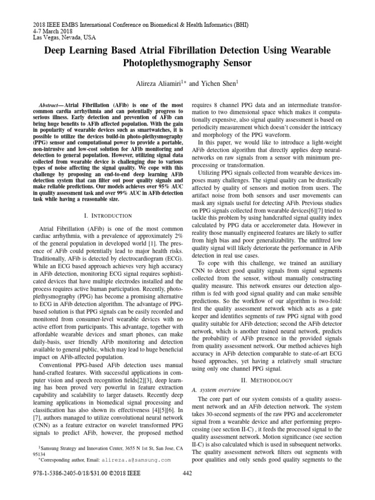 Deep Learning Based Atrial Fibrillation Detection Using Wearable | PDF Deep Learning Based Atrial Fibrillation Detection Using Wearable | PDF