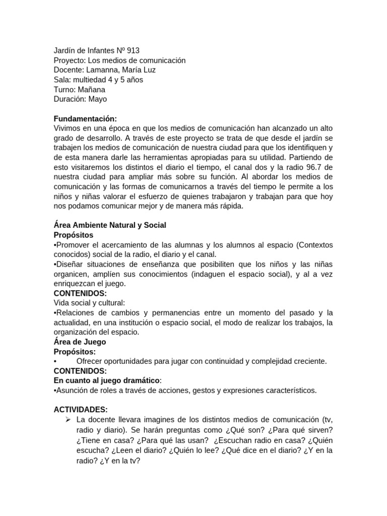 Los Medios de Comunicacion | PDF | Educación de la primera infancia
