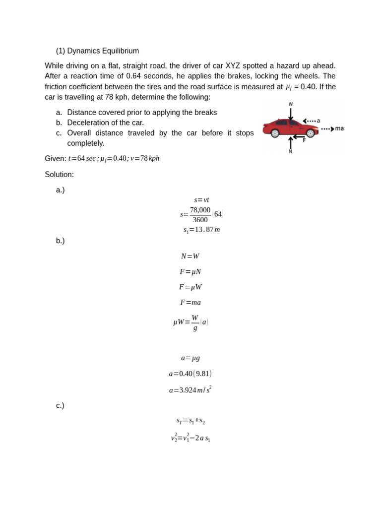 Dynamics Sample Problem With Solution | PDF | Acceleration | Classical Mechanics