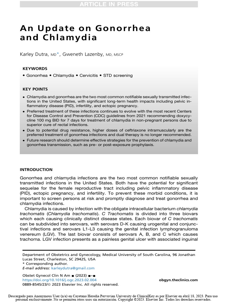 Gonorrea y Chlamydia | PDF