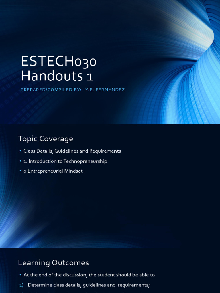 Handouts 1 TECHNO_ Introduction and Entrepreneurial Mindset | PDF