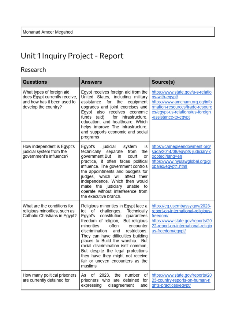 Unit 1 Inquiry Project - Report | PDF