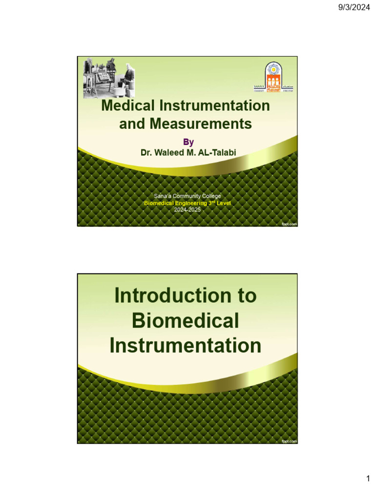 01 Introduction To Biomedical Instrumentation Waleed Altalabi | PDF