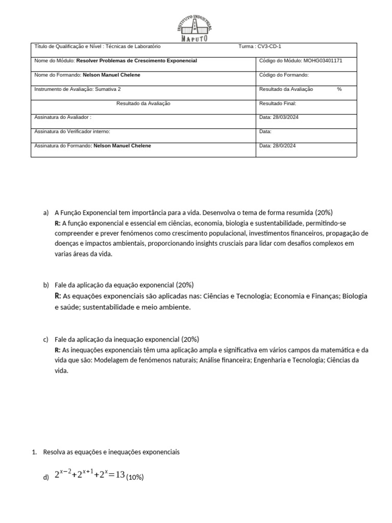 Trabalho de Matematica Chelene | PDF | Exponenciação | Simulação de ...