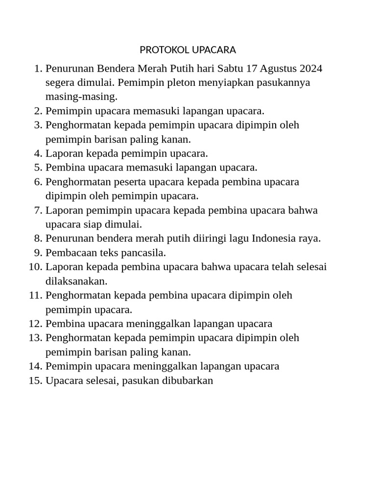 Protokol Upacara Penurunan Bendera | PDF