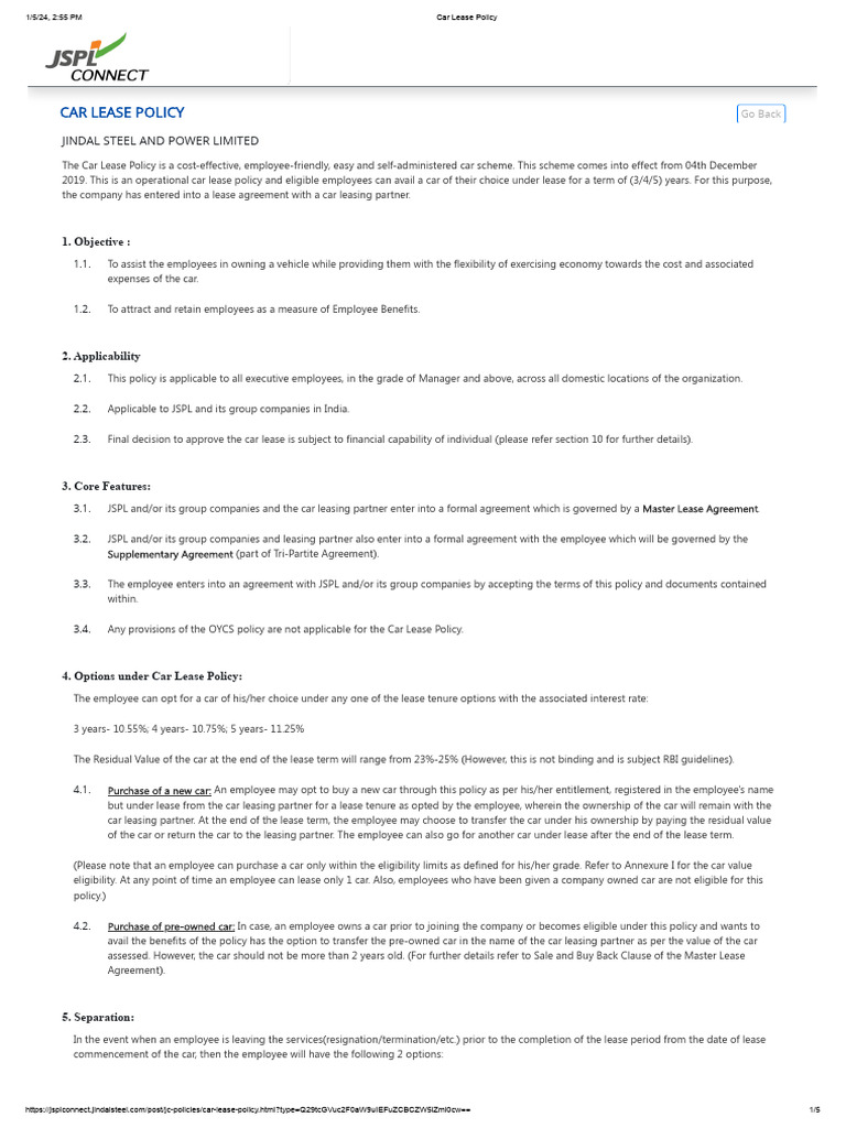 Car Lease Policy | PDF
