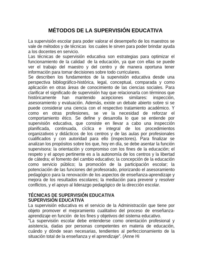Métodos de La Supervisión Educativa | PDF