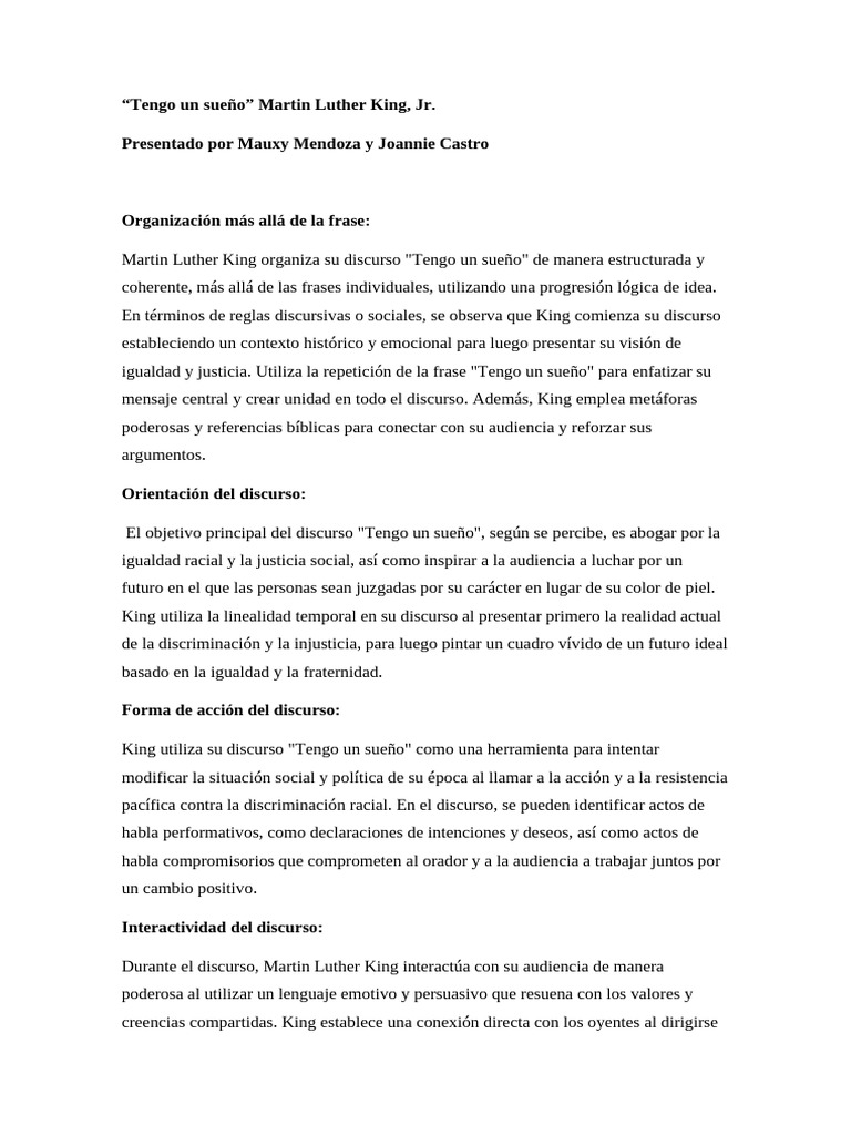 Tengo Un Sueño Analisis Del Discurso de Martin Luther King | PDF