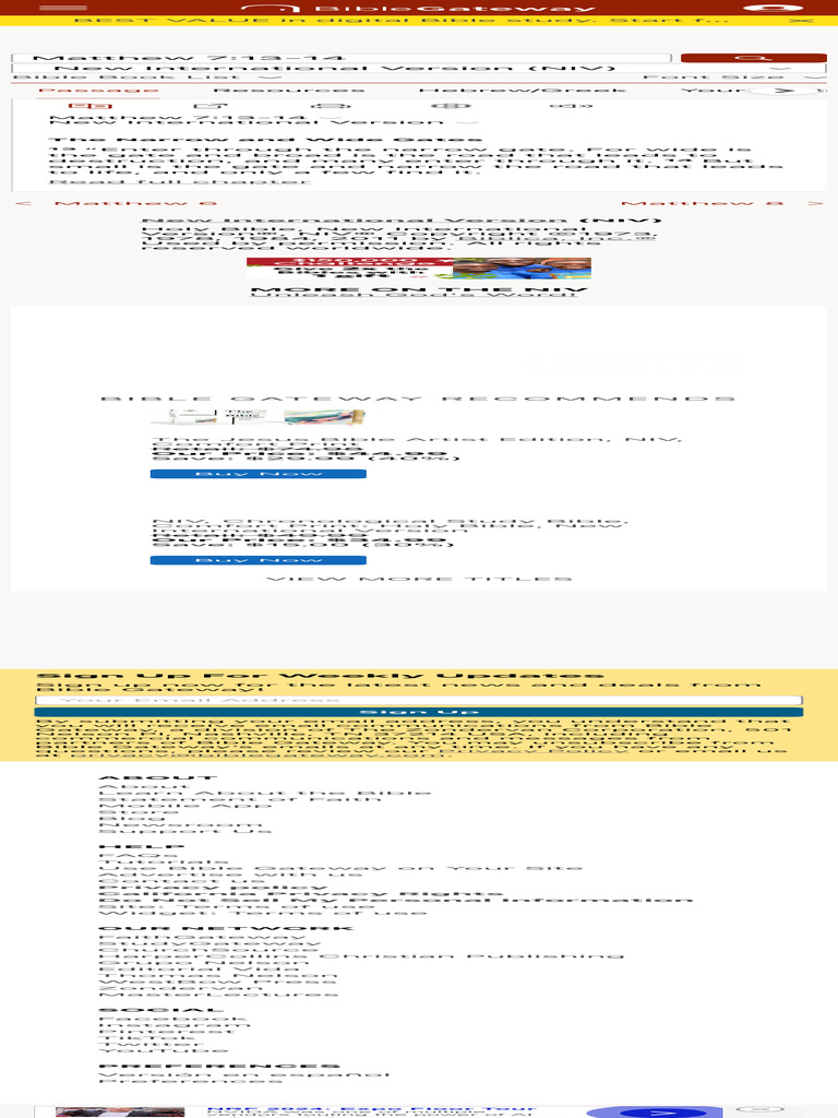 Matthew 713-14 NIV - The Narrow and Wide Gates - "Enter - Bible Gateway ...