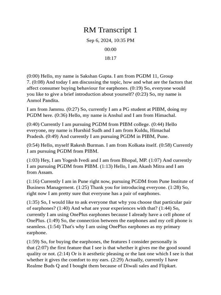 RM FGD Transcript 1 | PDF