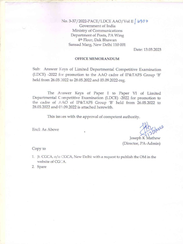 Answer Keys of LDCE-2022 | PDF