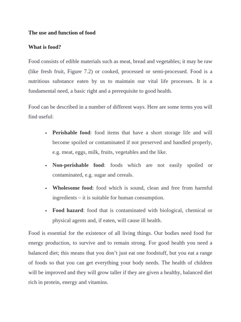 The Use and Function of Food | PDF