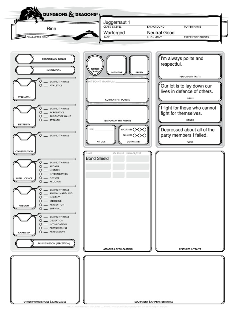 Character Sheet - Alternative - Form Fillable | PDF