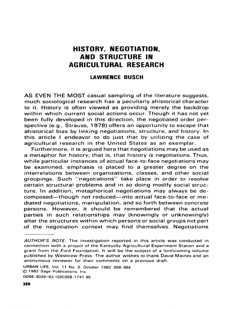History Negotiation and Structure in Agricultural Research | PDF