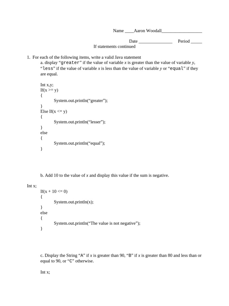 WKST - If - Statements - Cont (2) - 1 | PDF