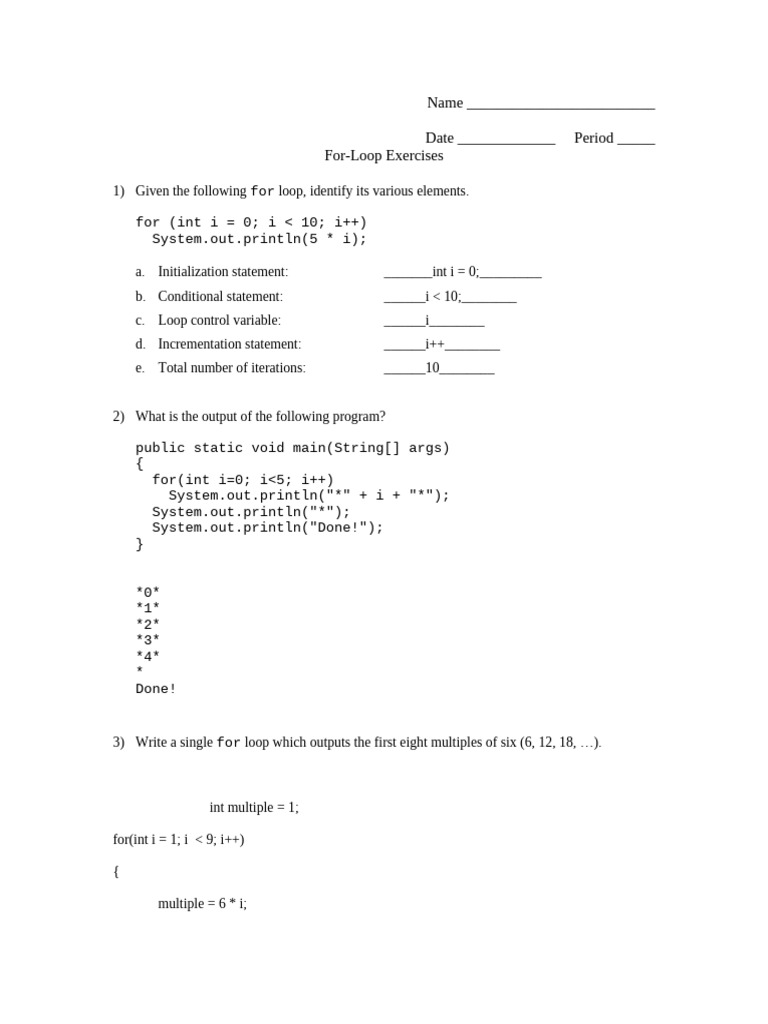 For Loop - Exercises 1 | PDF