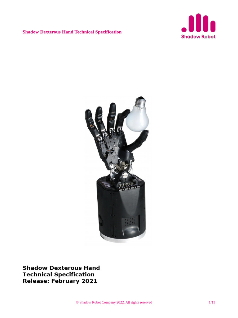 Shadow Dexterous Hand e Technical Specification | PDF