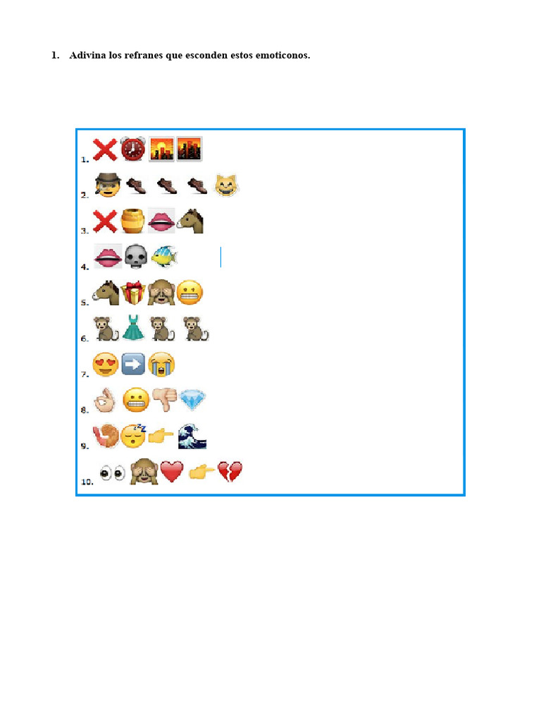 EJERCICIO COMUNICACIÓN-REFRANES EMOJIS aules | PDF