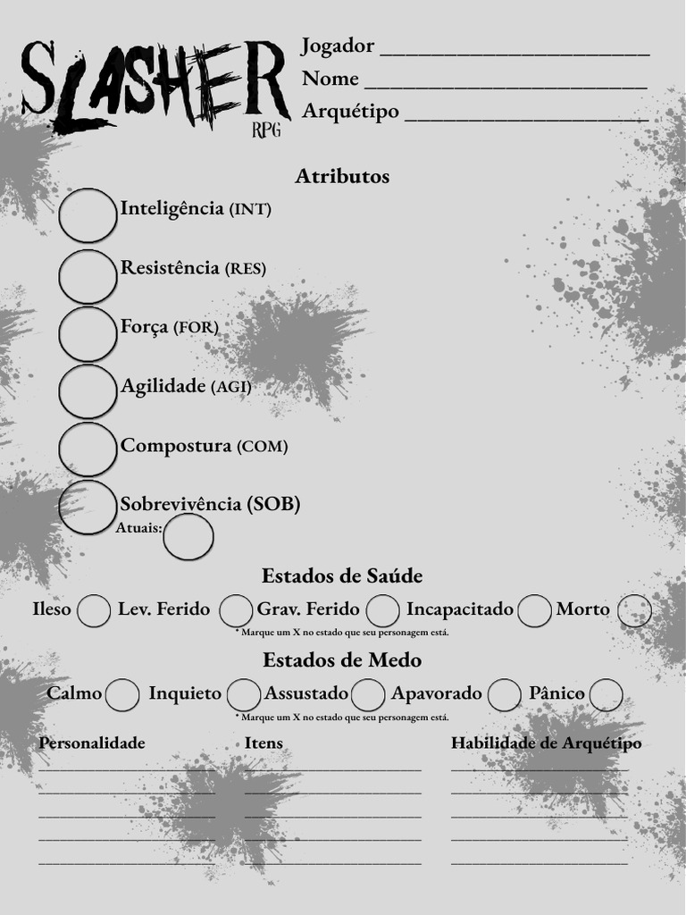 FICHA SLASHER RPG V.1-1 (Daeron) | PDF