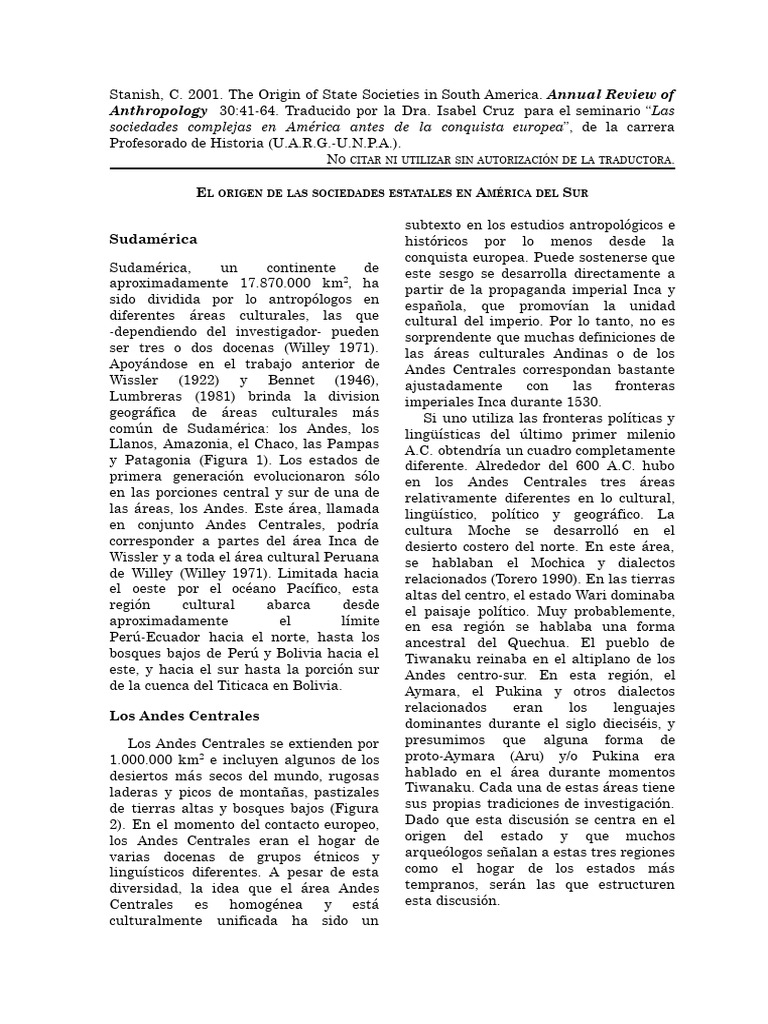 STANISH surgimiento del estado andino | PDF