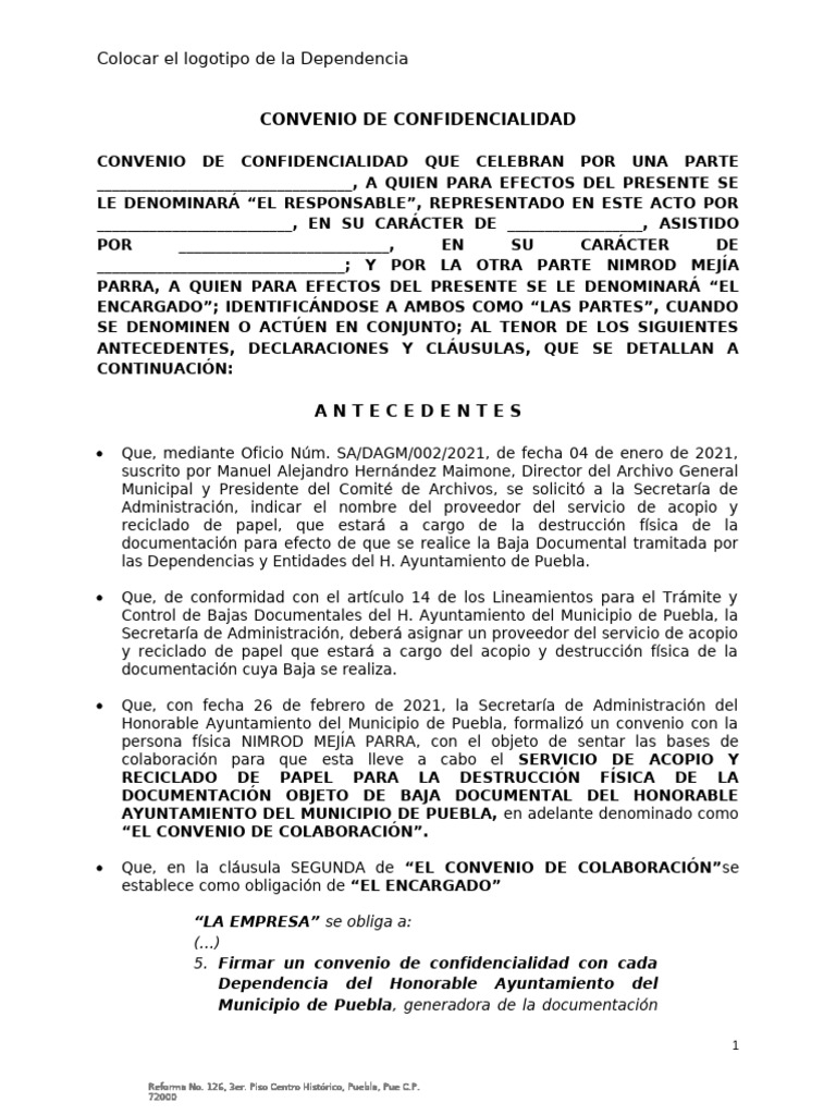 VF Convenio Confidencialidad Baja Documental General Nimrod Mejía Parra | PDF