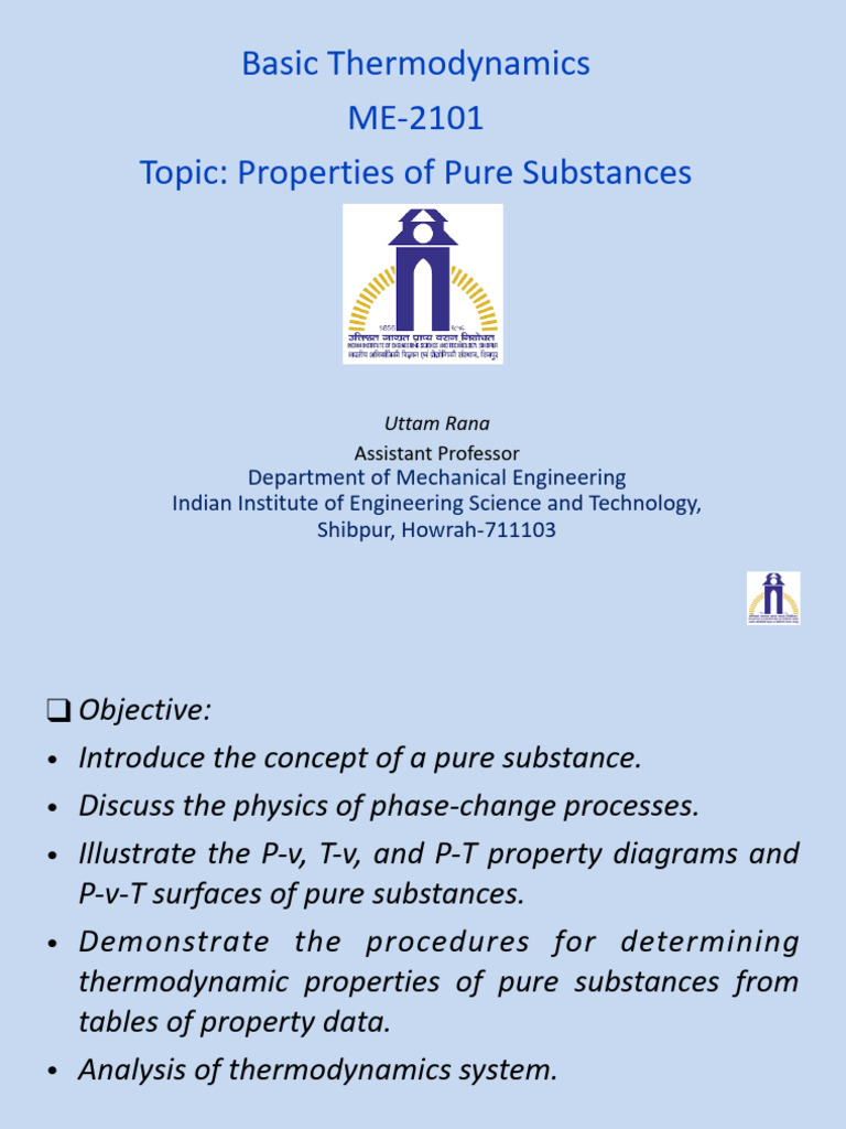 Basic Thermodynamics Properties of Pure Substances AY23 24 | PDF