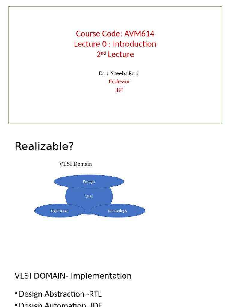 Course Code: AVM614 Lecture 0: Introduction 2: Dr. J. Sheeba Rani | PDF