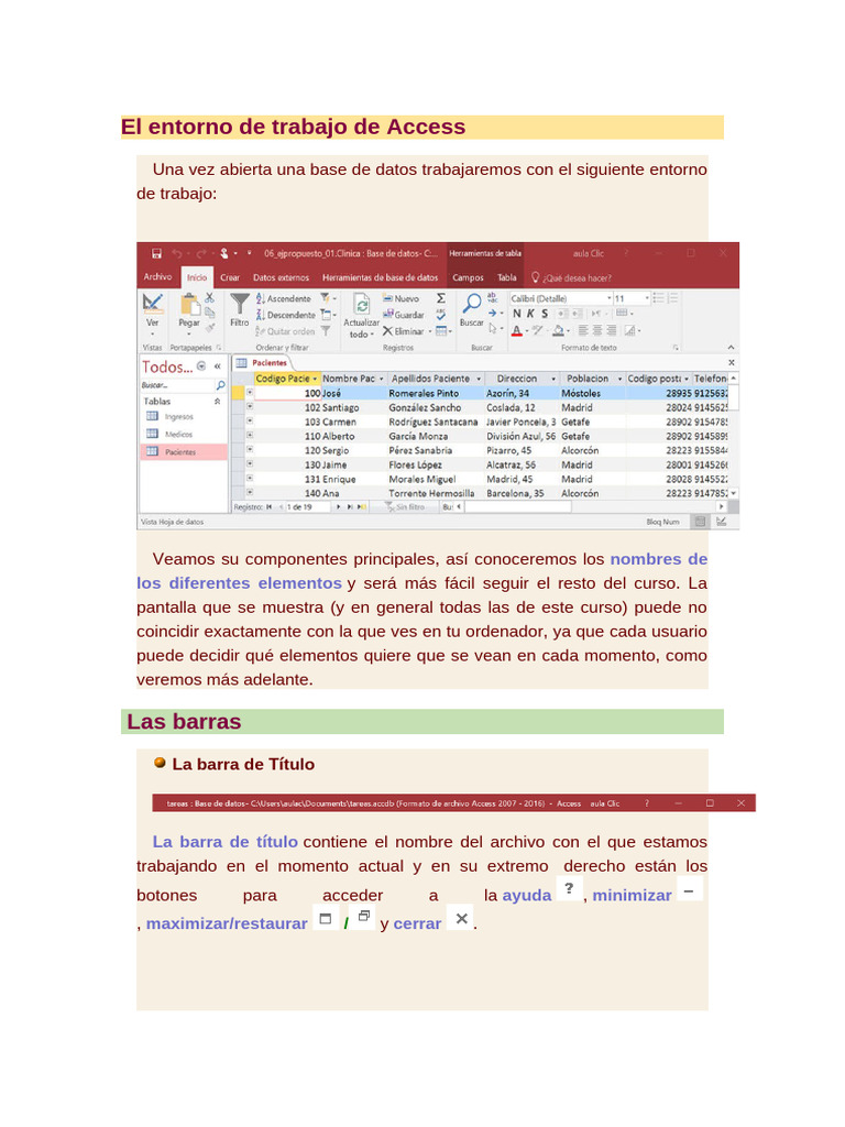 El entorno de trabajo de Access | PDF