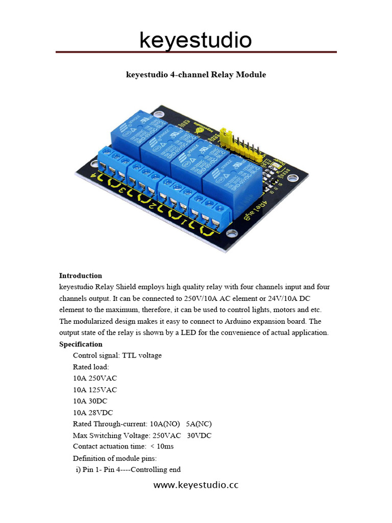 ks0058 Keyestudio 4-Channel Relay Module | PDF