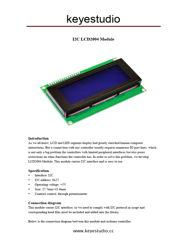KS0062 I2C LCD2004 Module | PDF