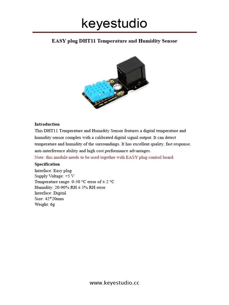 KS0129 EASY Plug DHT11 Temperature and Humidity Sensor | PDF