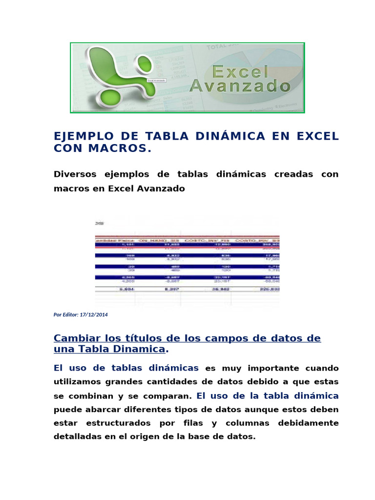 Ejemplo de Tabla Dinámica en Excel Con Macros | PDF
