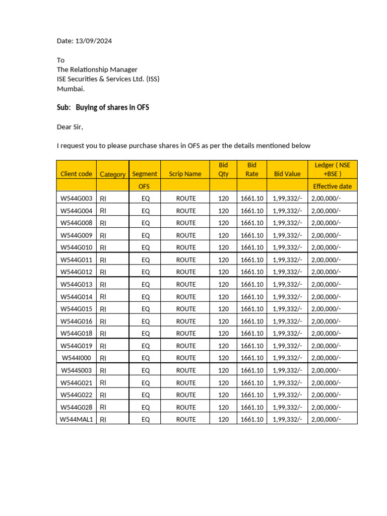 OFS Format-1 ROUTE | PDF