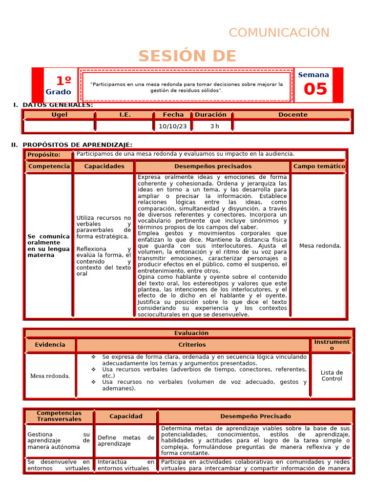 1° Sesión de Aprendizaje Sesión 10-Sem.5-Exp.6-Com | PDF
