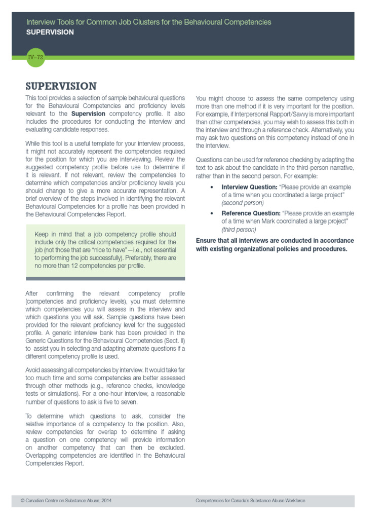 Workforce Behavioural Competencies Interviewing Tool 2014 en SUPERV ...