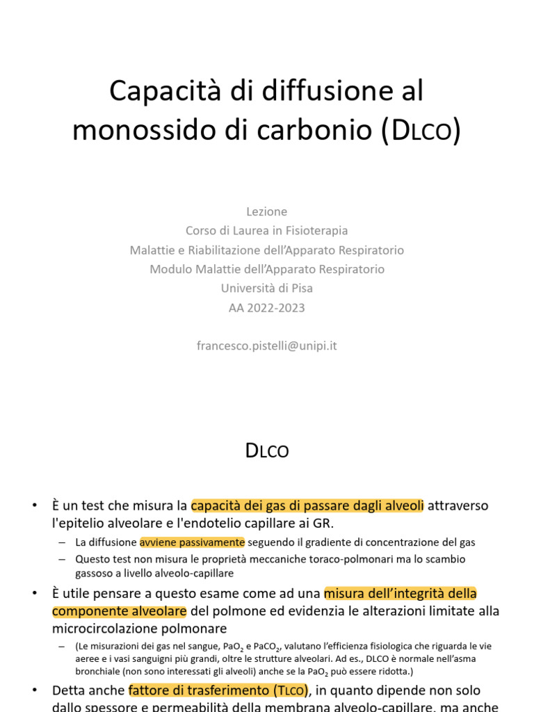Capacità Di Diffusione Al CO (DLCO) | PDF