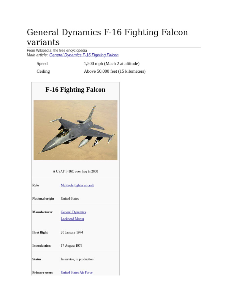 General Dynamics Speed F16 | PDF