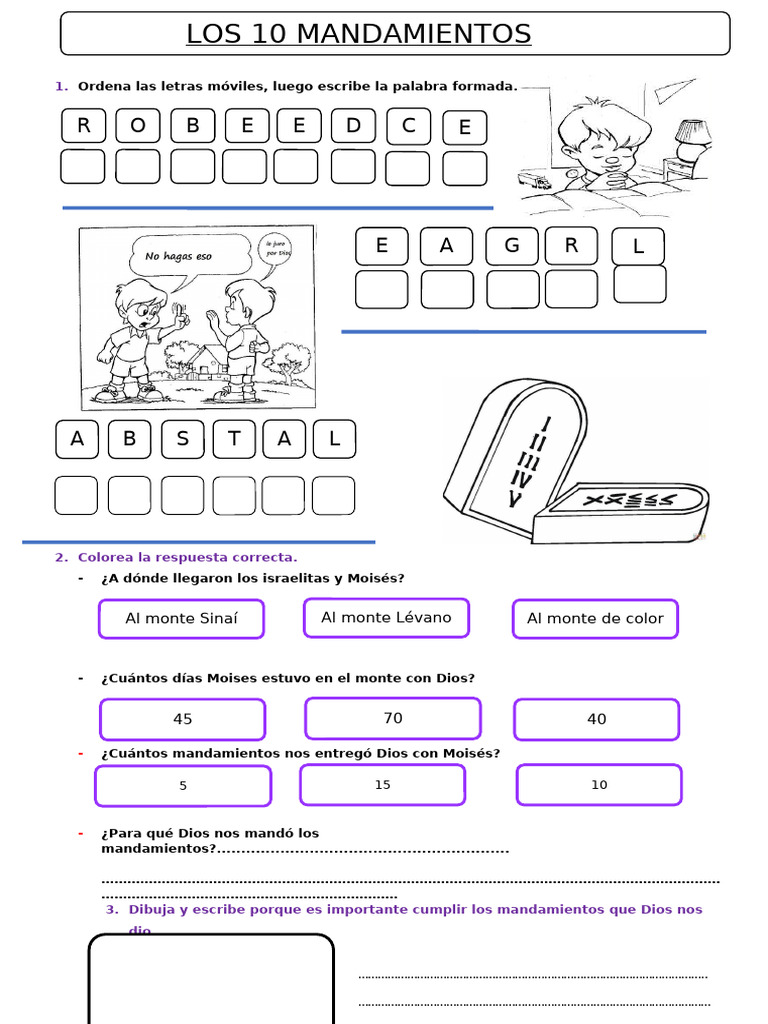 U6 S1 FICHA D2 RELIGIÓN LOS 10 MANDAMIENTOS | PDF
