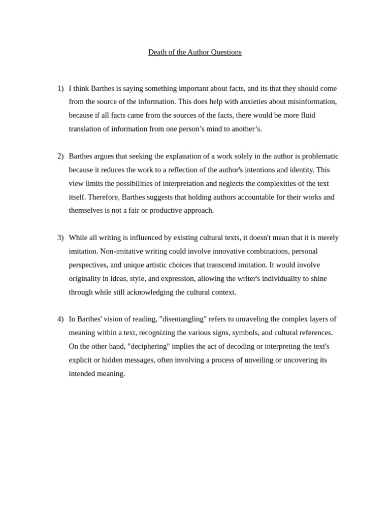 Death of The Author Questions | PDF