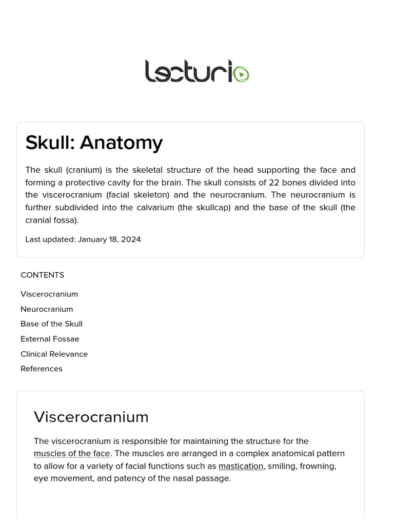Skull: Introduction - Lecturio | PDF