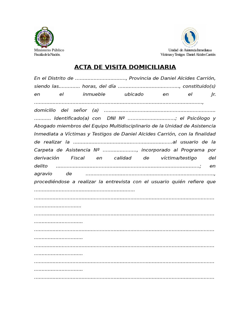 ACTA DE VISITA DOMICILIARIA - formato | PDF