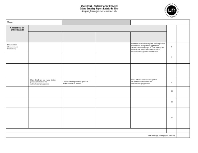 Didactics II Micro Teaching Rubric For Final - NCA - 240916 - 210652 | PDF