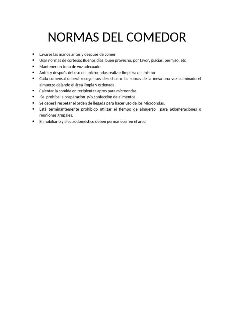 NORMAS DEL COMEDOR | PDF