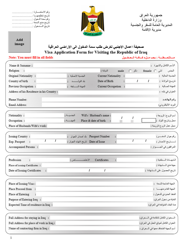 Visa Application Form Iraq | PDF | Government And Personhood ...