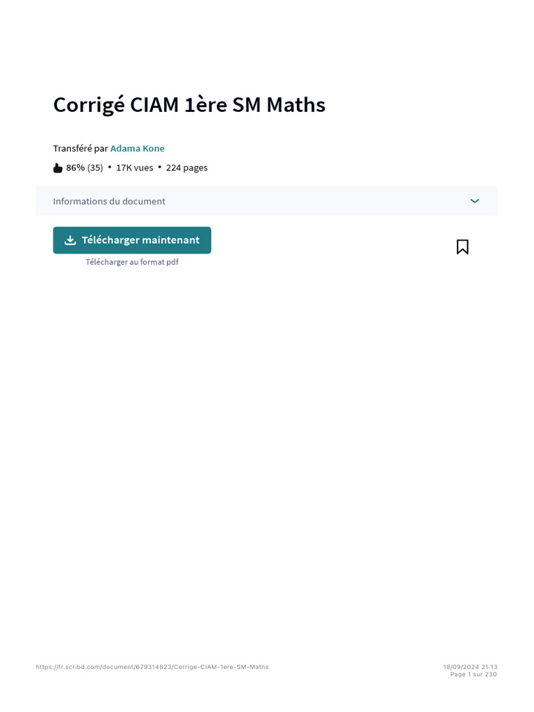 Corrigé CIAM 1ère SM Maths - PDF | PDF